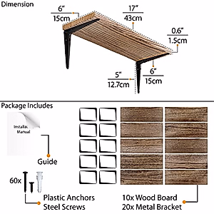 Wallniture Arras Floating Shelves for Wall Decor, 17"x 6" Bookshelf Living Room Decor, Kitchen Organization and Storage, Wall Shelves, Office Shelves Burnt Set of 10