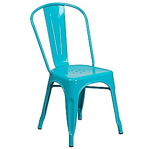 EMMA + OLIVER Commercial Grade Teal-Blue Metal Indoor-Outdoor Stackable Chair