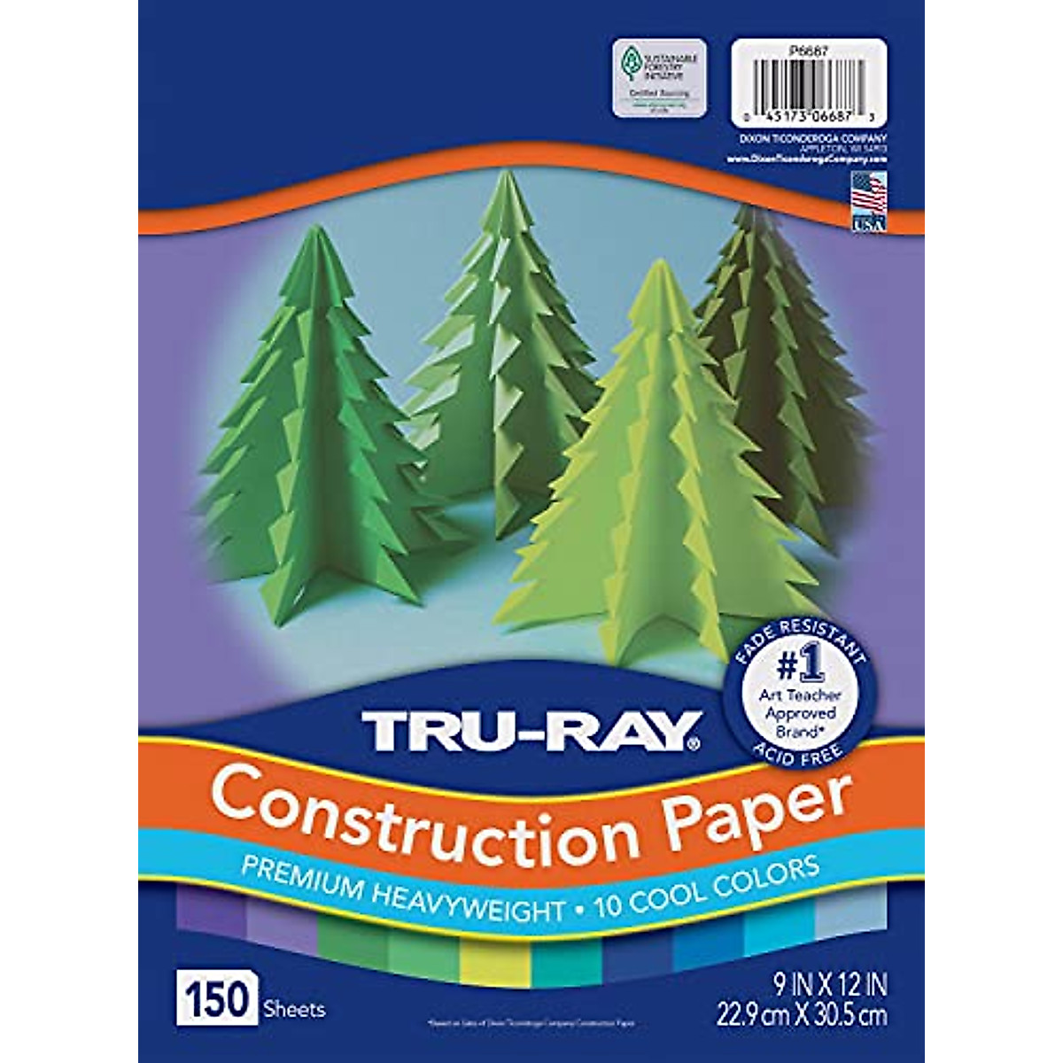Tru-Ray Construction Paper, Cool Assorted, 9" x 12", 150 Sheets