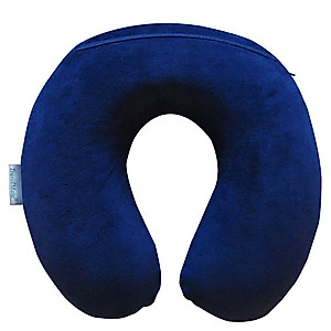 TravelMate Memory Foam Neck Pillow - Adjustable Thickness for Best Comfort, Dark Blue