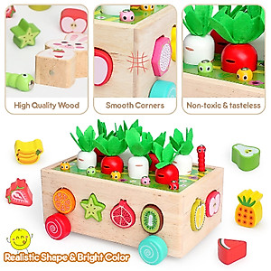 INSOON Montessori Toys for 1 2 3 4 Year Old Boy Girl,Wooden Educational Toy Multifunctional Orchard Car Toys Catching Worm Shape Sorting Carrot Harvest Learning Toys Gifts for Toddlers