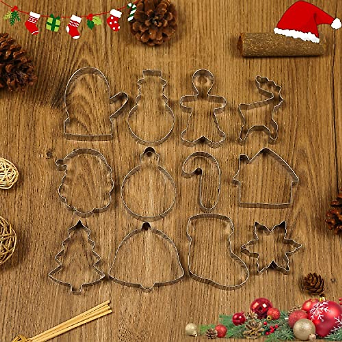 Crethinkaty Christmas Cookie Cutter Set 12 Pieces Stainless steel Gingerbread Man,Snowflake,Snowman,Christmas Tree,Reindeer and More Shape Xmas Cookie Cutters for Baking