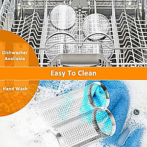 Grill Basket 2 PCS, BBQ Grill Basket, Rolling Grilling Basket, Stainless Steel Grill Mesh Barbeque Grill Accessories, Portable Grill Baskets for Outdoor Grill for Fish, Shrimp, Meat, Vegetables, Fries