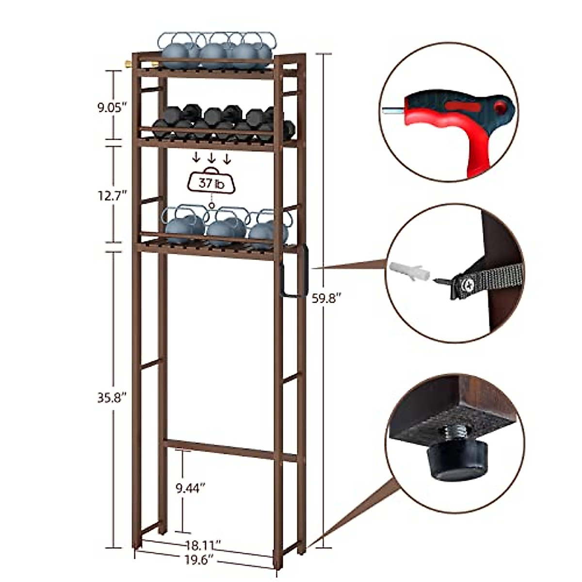 HENGYANG Over The Toilet Storage, 3-Tier Wooden Bathroom Shelf Over Toilet with 2 Hooks & Toilet Paper Holder, 20 inch Over Toilet Shelf Organizer for Bathroom, Restroom, Guardrail to Prevent Toppling