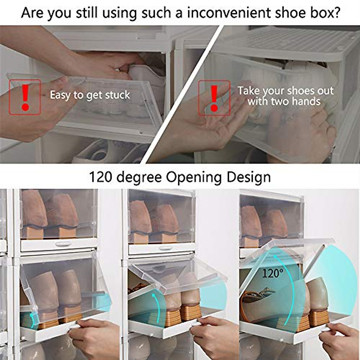 DACUN Safety Certification 10PCS Pull-Out Shoe Boxes, Drawer-Style Shoe Box, Stackable Shoe Storage Organizer, Space Saving Large Size Modular Shoe Cabinet, Foldable Clear Plastic Shoe Case