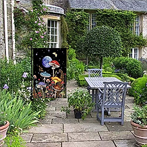 Mushroom Stars And Moon Garden Flag 12 X 18 Inches Double Sided ,Animal Butterfly Yard Flags,Durable Burlap Flag Holiday Farmhouse Patio Yard Outdoor Party Decor Gift