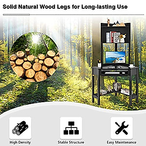 COSTWAY Corner Desk with Hutch, Compact Corner Computer Desk, Study and Writing Table with Keyboard Tray & Bottom Shelves, Space-saving Laptop PC Desk for Small Space, Home, Bedroom, Apartment (Black)