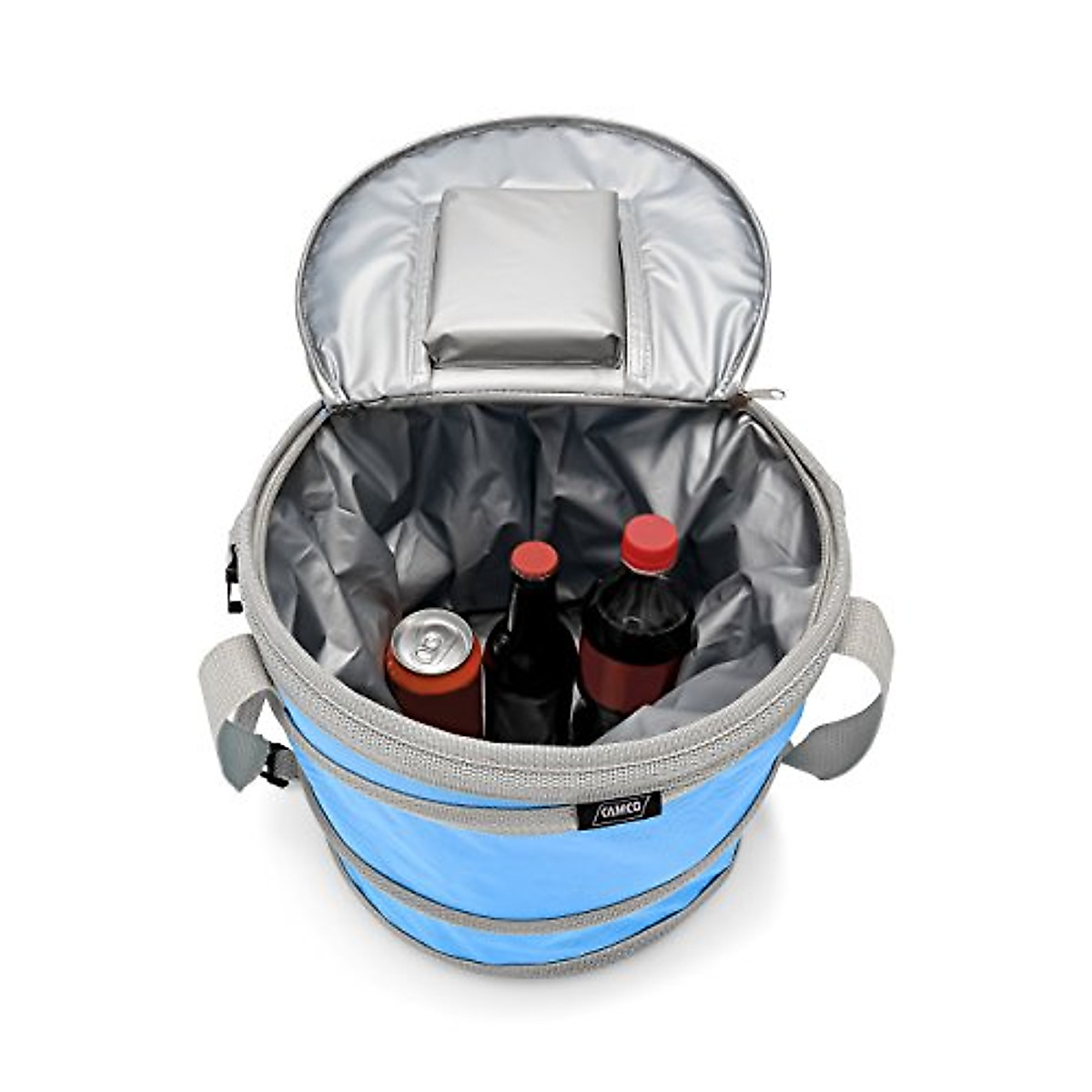Camco Pop-Up Cooler | Lightweight, Waterproof and Insulated Pops Open for Use and Collapses Flat for Storage | Ideal for the Beach, Pool, Camping, Tailgating and Travel | Blue (51995)