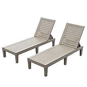 HOMSHADE Chaise Lounge Chair Outdoor - Set of 2 with 5 Positions Adjustable Backrest, Waterproof, 330lbs Weight Capacity for Pool, Resin, Light Brown