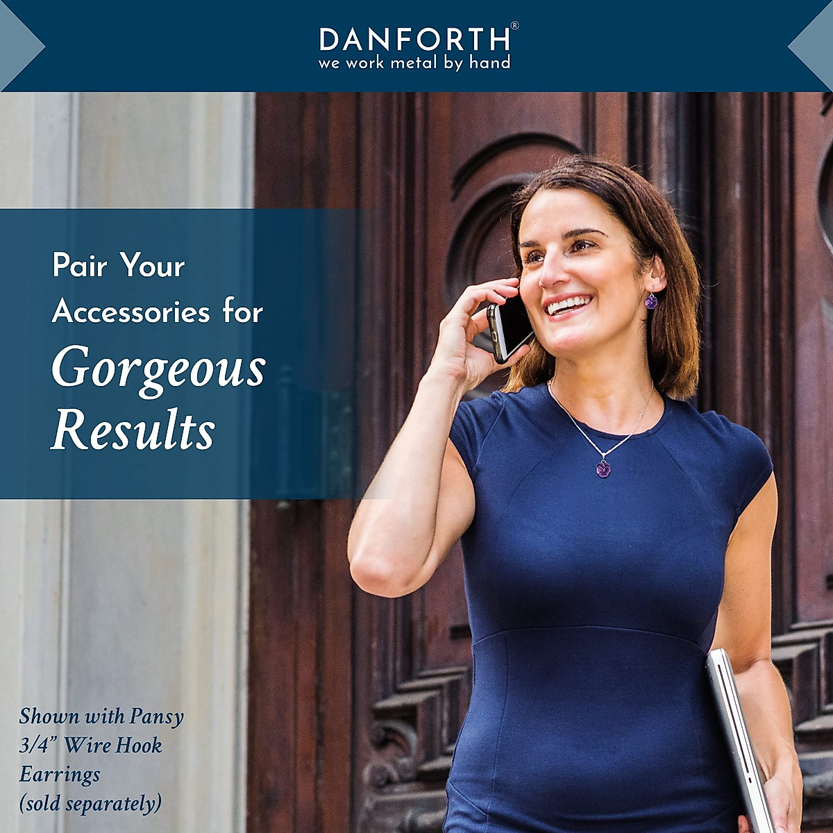 DANFORTH – Purple Pansy Necklace – 18” Snake Chain – Handcrafted Pewter Pansy Flower Pendant – Made In USA