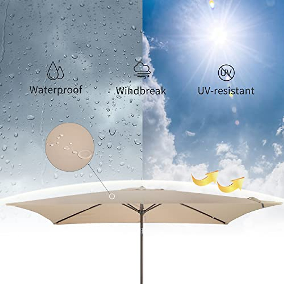 Verano Garden Patio Umbrella Rectangular Outdoor Table Market Umbrella with Push Button Tilt & Crank, 6.6 X 10 ft, Beige