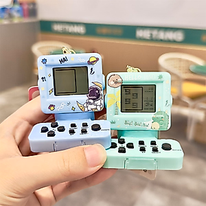 Retro Classic Game Console Pendant Keychain Playable Electronic Miniature Handheld Mini Games Machine with Keychain Ring Gift (Y5)