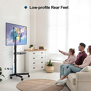 Mobile TV Cart for 23-60 Inch LED LCD Flat Curved Panel Screens TVs, Rolling TV Stand with Wheels Holds Up to 55lbs, Height Adjustable Portable Floor Stand with Media Shelf Tray, Max VESA 400x400mm