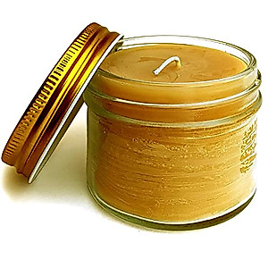 BeeTheLight Beeswax Jar Candle - 4oz - 100% Pure USA Bees Wax in Glass Container - Unscented - 20 Hours - All Natural Light Honey Scent