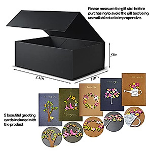 BOXHOME 5 Pack Large Gift Box, Black Gift Box 13x10x5 inch with Magnetic Lids Gift Packaging Box, Groomsmen Boxes for Presents Contains Card, Ribbon, Folding Gift Box