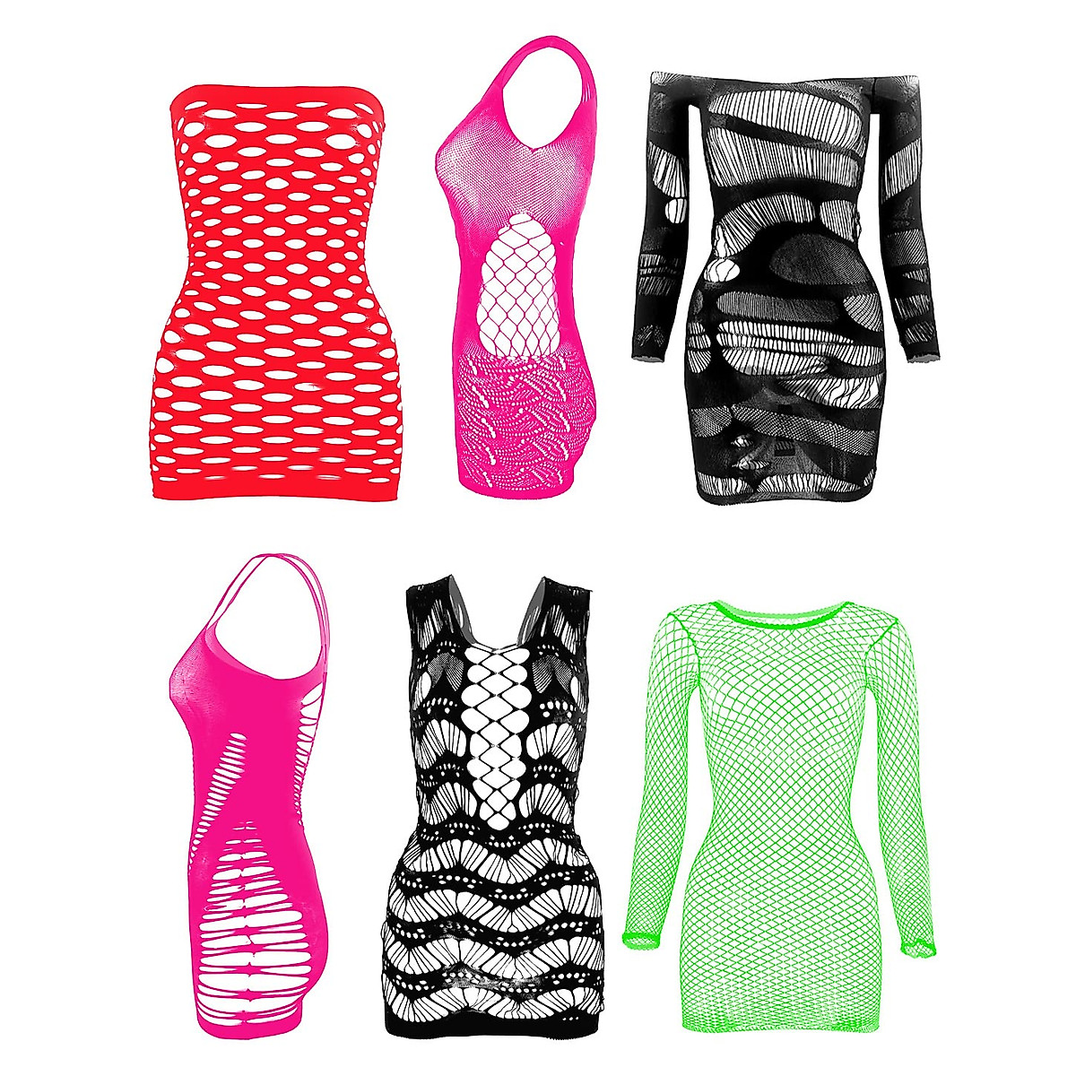 LEMON GIRL 6 Pieces Women's Fishnet Lingerie Top Mesh Babydoll Chemises Dress General Size