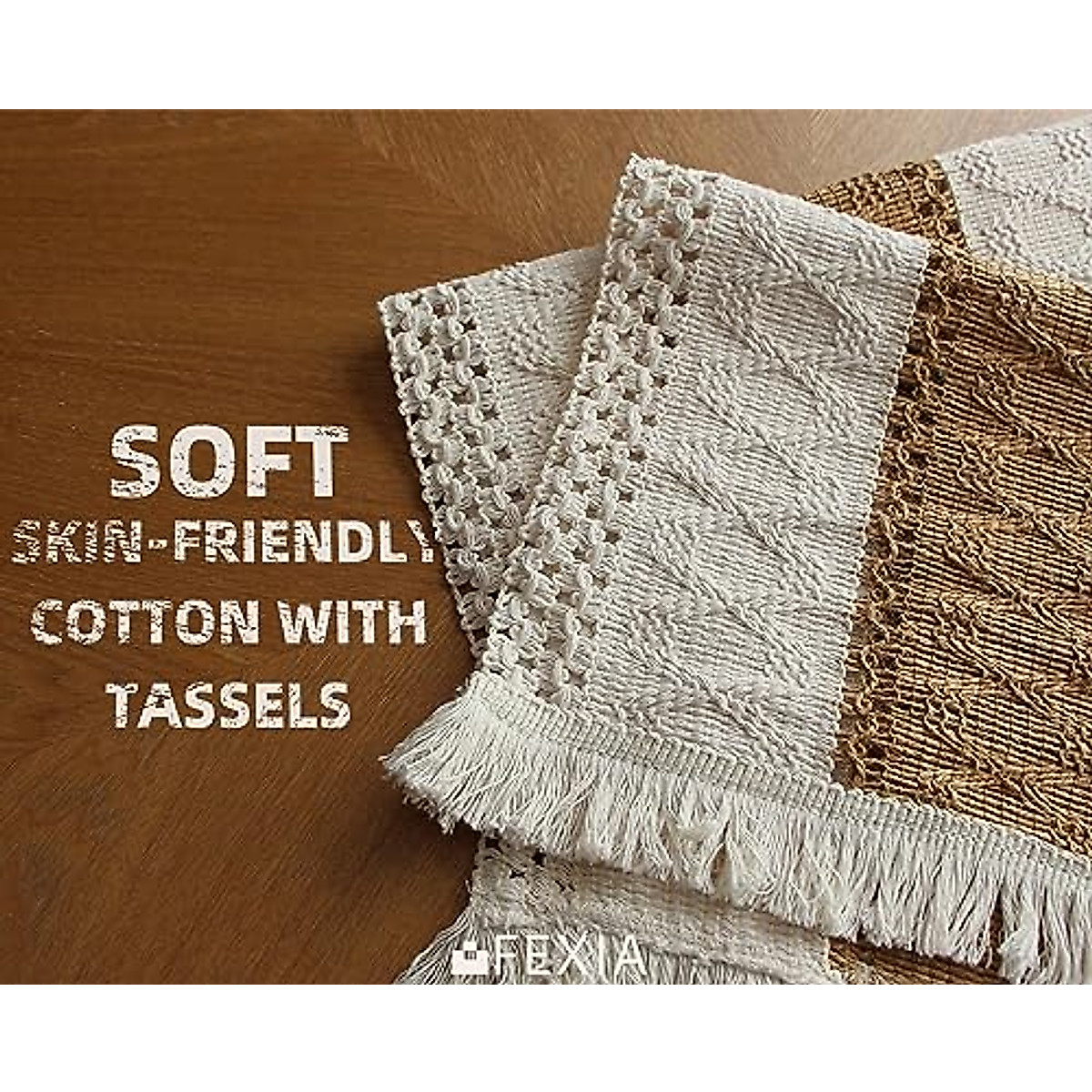 Fexia Boho Placemats Set of 6, Macrame Table Decor and Farmhouse Style Placemats Natural Cotton Burlap, for Dining Table Kitchen