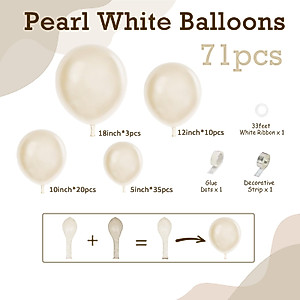 Pearl White Balloons, Double Stuffed White Balloons Different Sizes 5/10/12/18 Inch Pearl Balloon Arch Garland Kit for Wedding Engagement Bridal Baby Shower Birthday Party Decorations…