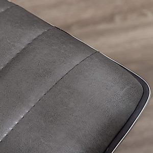 BTEXPERT Home Gray Swivel Mid Back Armless Ribbed Designer Task Faux Leather Soft Upholstery Office Chair