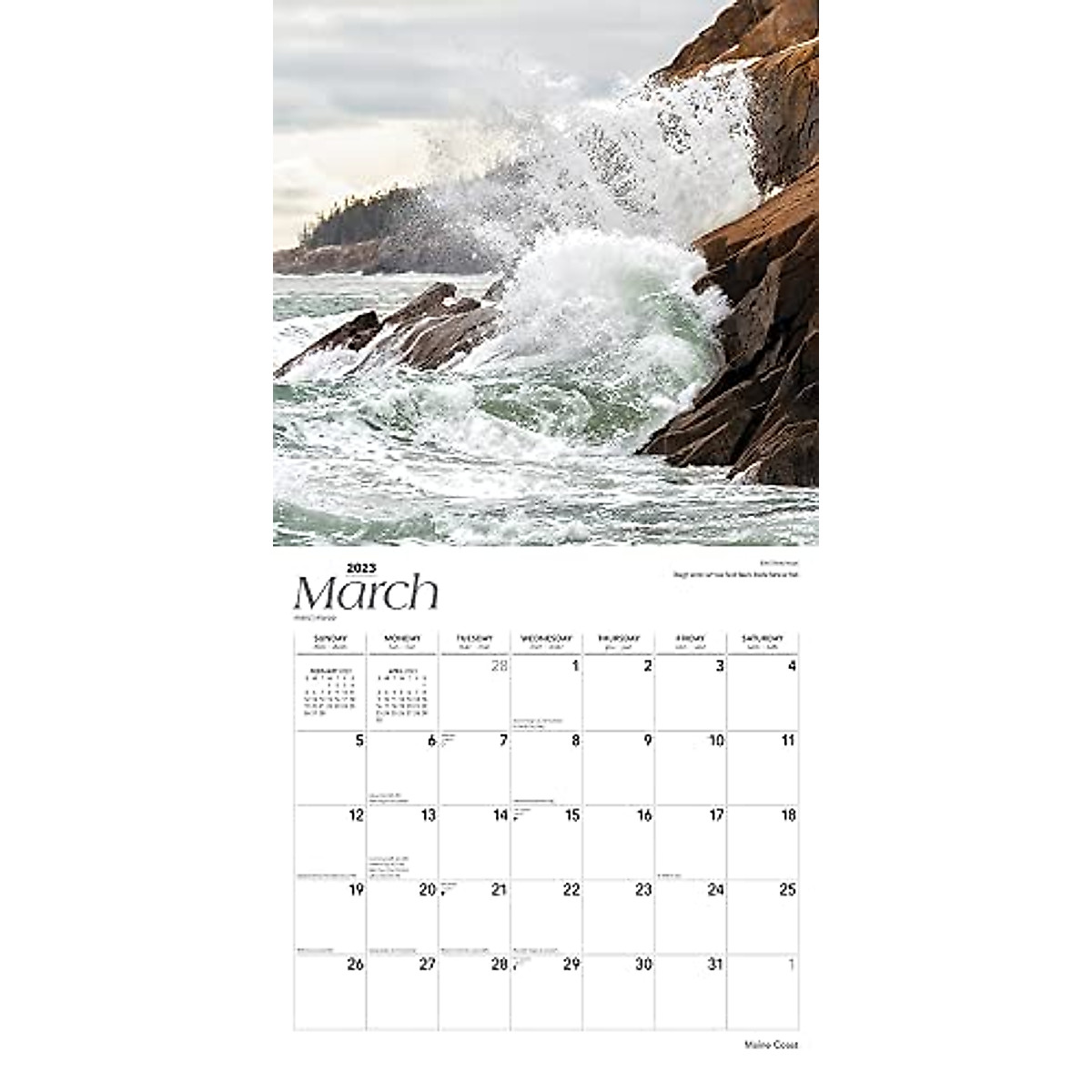 Maine Coast | 2023 12 x 24 Inch Monthly Square Wall Calendar | BrownTrout | USA United States of America Northeast State Ocean Sea Nature