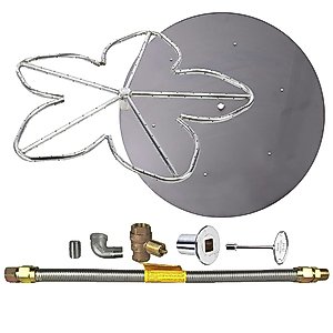 Spotix HPC Penta Match Lit Fire Pit Burner Kit with 36-Inch Stainless Steel Burner and 42-Inch Round Flat Pan, Natural Gas, Polished Chrome, with Flange, Key, Valve, Flex Line and Fittings