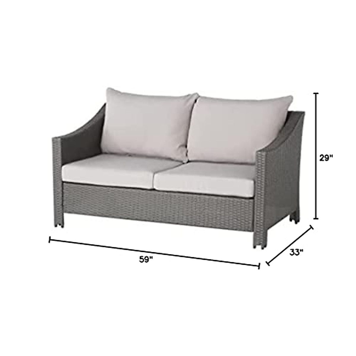 Christopher Knight Home Antibes Outdoor Wicker Loveseat and Table Set with Water Resistant Cushions, 2-Pcs Set, Grey / Silver