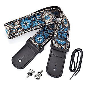 CLOUDMUSIC Tenor Concert Soprano Baritone Ukulele Strap Coloful Hawaii Floral Jacquard For Adult Size And Kids(Blue Flowers In Brown)