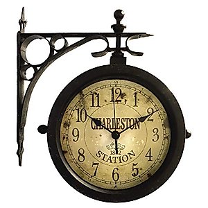 Infinity Instruments Charelston Outdoor Clock, Waterproof Double Sided Train Station Clock & Thermometer