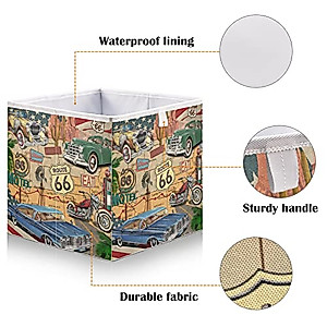 DOMIKING Route 66 Branches Storage Bins for Gifts Foldable Cuboid Storage Boxes with Sturdy Handle Linen Closet Organizers Boxes for Closet Shelves Bedroom