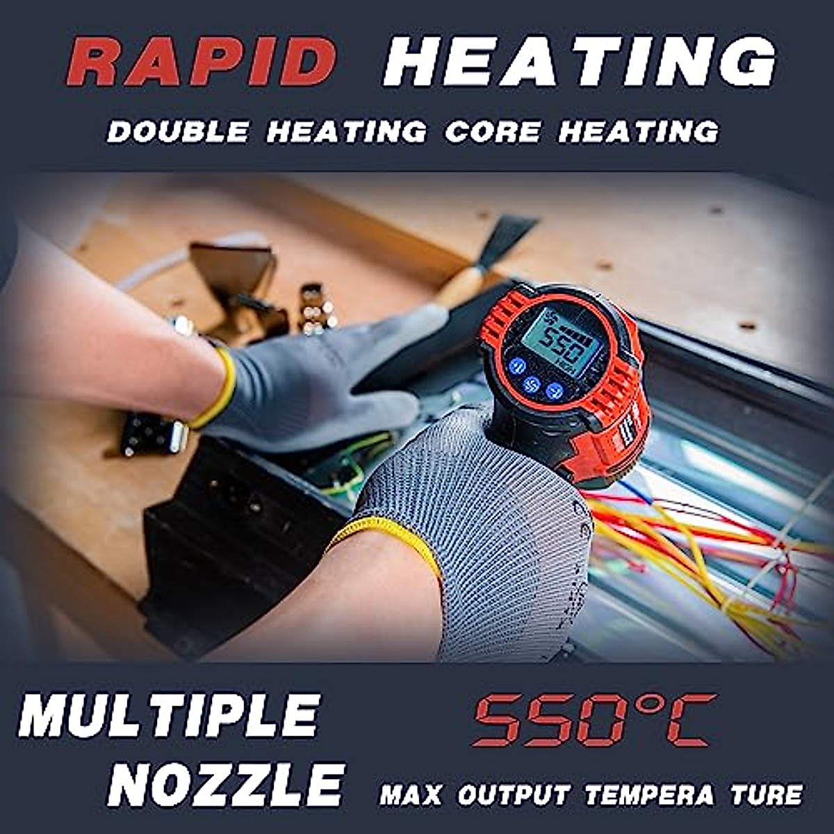 IRONFIST Heat Gun Cordless for Milwaukee M18 Battery, Welding Hot Air Gun with Digital Display 2-Temp Setting & 6 Gear Wind Speed Adjustable with Storage bag & 5 Nozzles (Battery NOT Included)