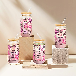 JoycuFF Breast Cancer Gifts for Woman, Cancer Care Gifts for Women, Breast Cancer Survivor Gifts for Woman, Gifts for Breast Cancer Warrior Women 16 Oz Can Glass