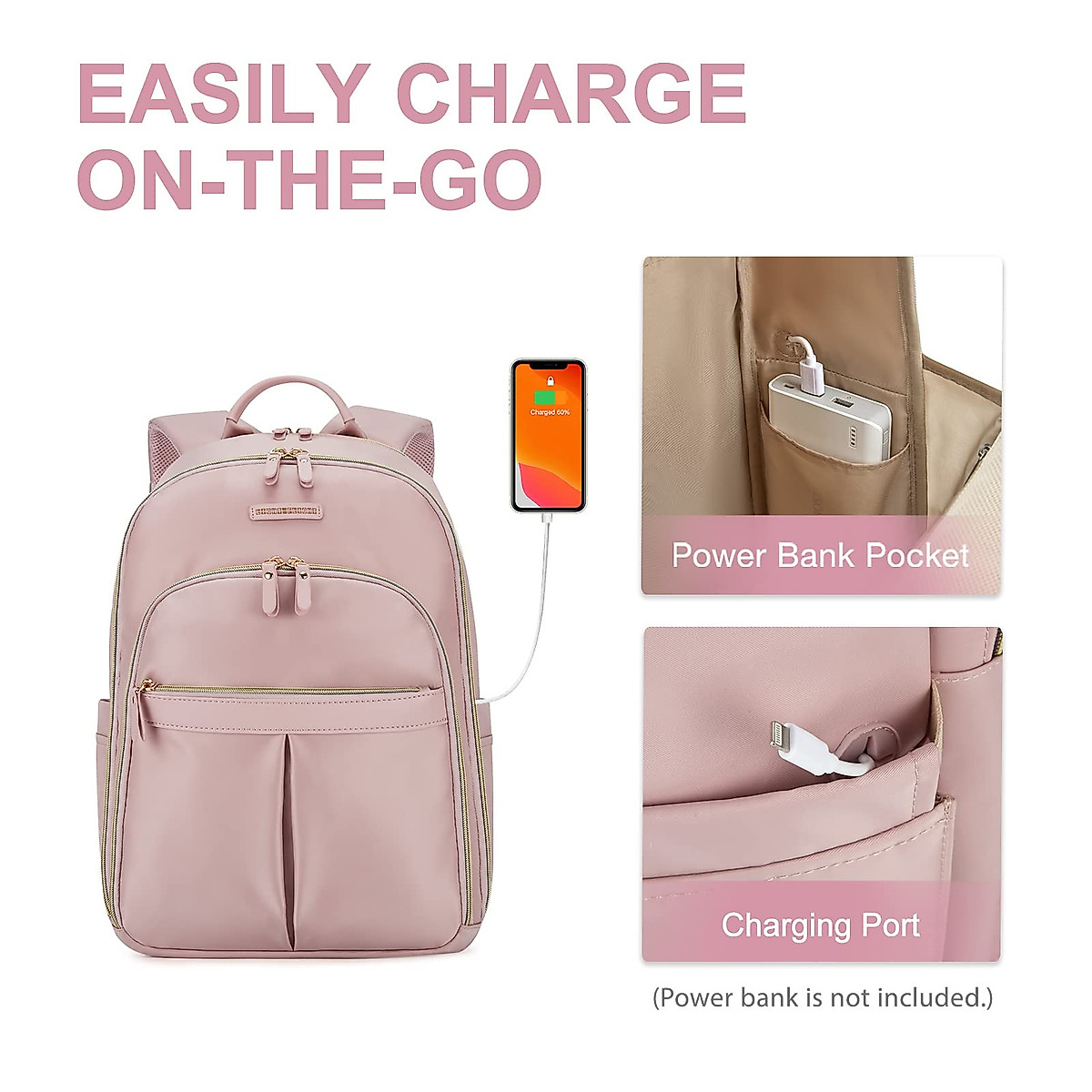 LIGHT FLIGHT Laptop Backpack for Women fits 15.6'' Computer Backpack with USB Charging Port, for Book Bag Work College Business Travel,Pink