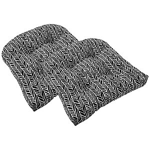 Pillow Perfect Outdoor/Indoor Herringbone Night Tufted Seat Cushions (Round Back), 2 Count (Pack of 1), Black
