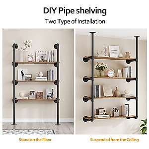 Pynsseu Industrial Iron Pipe Shelf Wall Mount, Farmhouse DIY Open Bookshelf, Pipe Shelves for Kitchen Bathroom, bookcases Living Room Storage, 2Pack of 4 Tier
