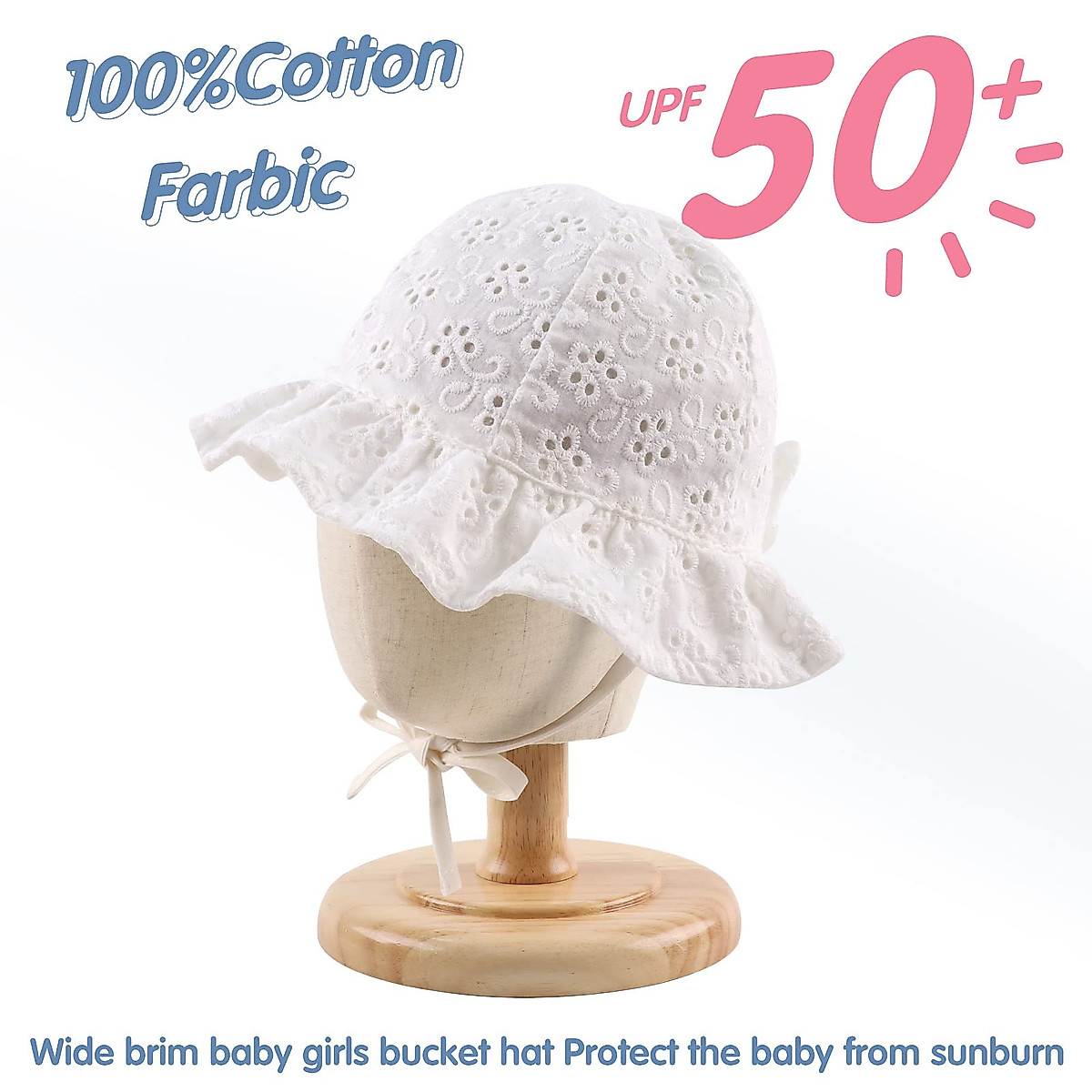 Bow Baby Girls Summer Hat Flower Toddler Girls Sun Hat Cotton Breathable Infant Hat (White Flower, XS)