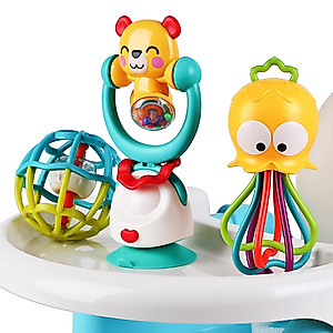 iPlay, iLearn Baby High Chair Toys, Infant Suction Table Rattle Set 6-12 Month, Early Development Grab Spin Sensory Stocking Gift Stuffer for 9 18 Month, 1 2 3 Year Old Toddler Boy Girl-Octopus & Bear