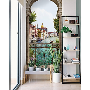 FLFK Door Sticker - Door Mural Peel and Stick, Removable Self-Adhesive Italian Water City Door Wallpaper for Home Decor, 30.3 "W x 78.7 "L, Set of 2 Sheets