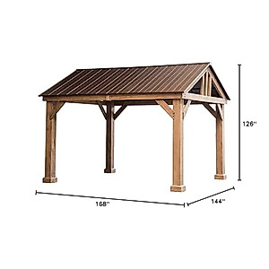 Coen L-GZ1171PWD-B Hudson Cedar Wood Pavilion with Hardtop, Gazebo, 14'x12', Natural/Brown