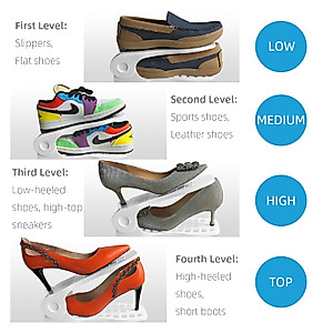 Yashong Shoe Slots Organizer, 16PCS No Assembly Required Thickening Adjustable Double Layer Stack Shoe Rack, 50% Space-Saving Storage Rack Holder, White