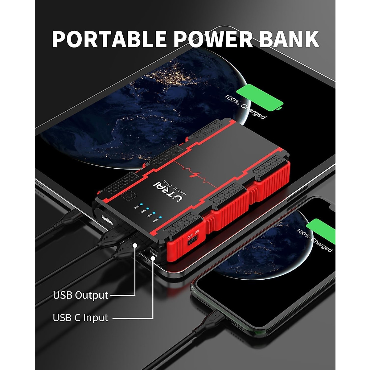 UTRAI Portable Car Jump Starter,1000A Peak 13800mAh Car Battery Jump Starter Pack JS-Mini （Up to 7.5L Gas and 5.5L Diesel Engine）,12V Auto Battery Booster,Lithium Jump Box with LED Light/USB QC3.0