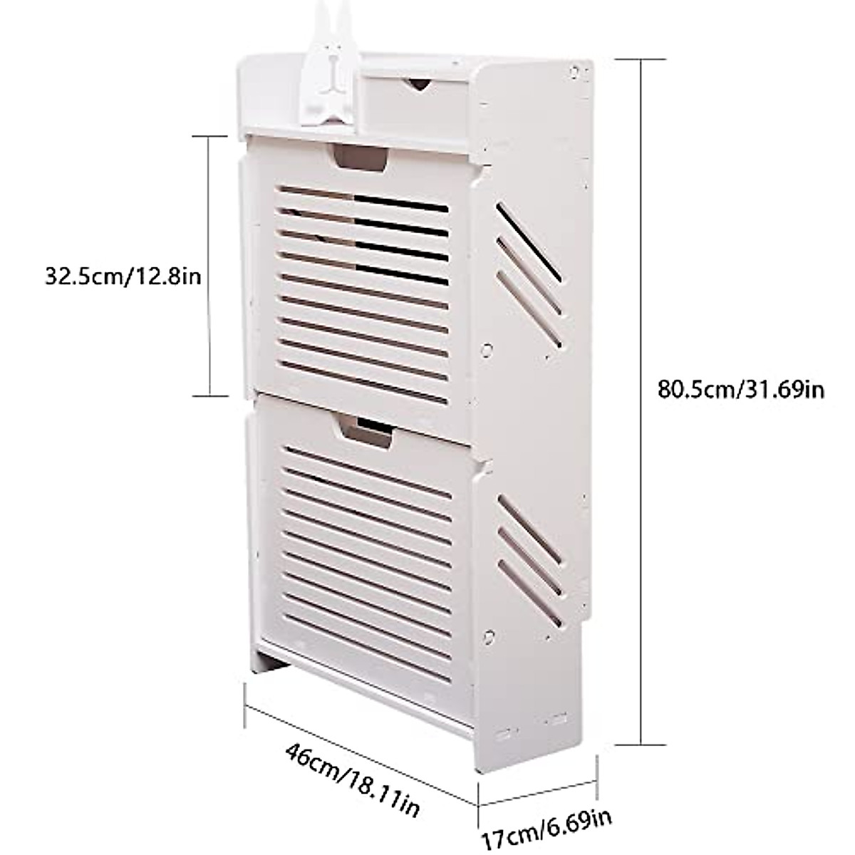 Shoe Cabinet 2Tier Shoe Storage Cabinet Tipping Bucket Design Narrow Shoe Cabinet 4 Pairs Shoes Capactiy Floor Shoes Cabinet with Doors White Shoe Rack Storage Organizer