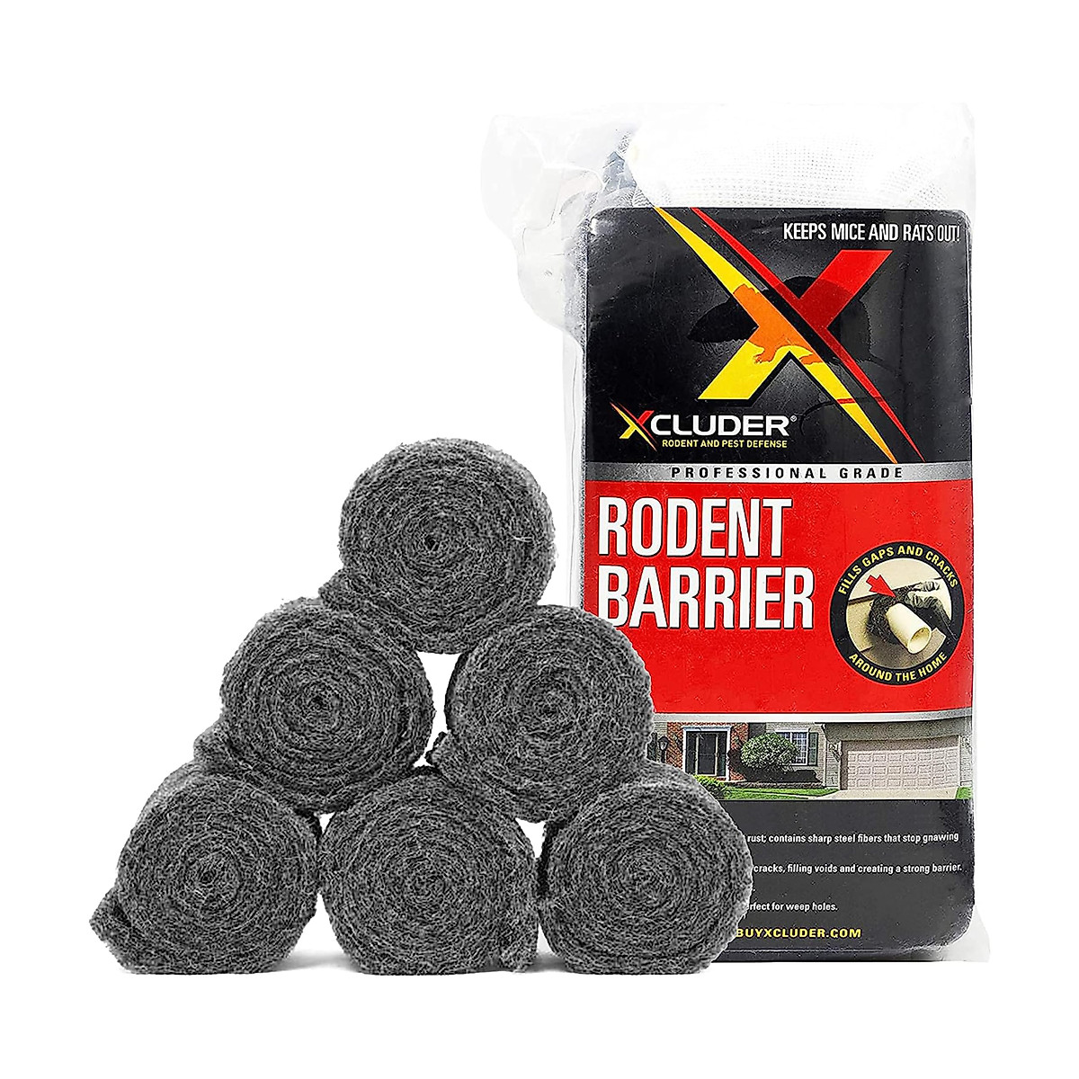 Xcluder Rodent Control Fill Fabric 6 Rolls of Stainless Steel Wool Blend Protect Home, Business, Office Stop Rats, Mice, and Pests from Entering Property