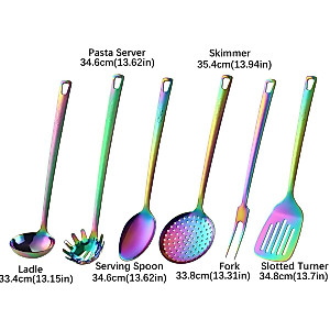 KYA25 Rainbow Color Knife Block Set + KYA52B 7 PCS Stainless Steel Cooking Utensils Sets with Titanium Plated + KYA57 rainbow Color box grater