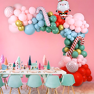Christmas Balloon Garland Arch Kit, 140Pcs Christmas Balloons with Cane Candy Foil Balloons for Christmas Party Decorations Xmas New Year Birthday Party Supplies