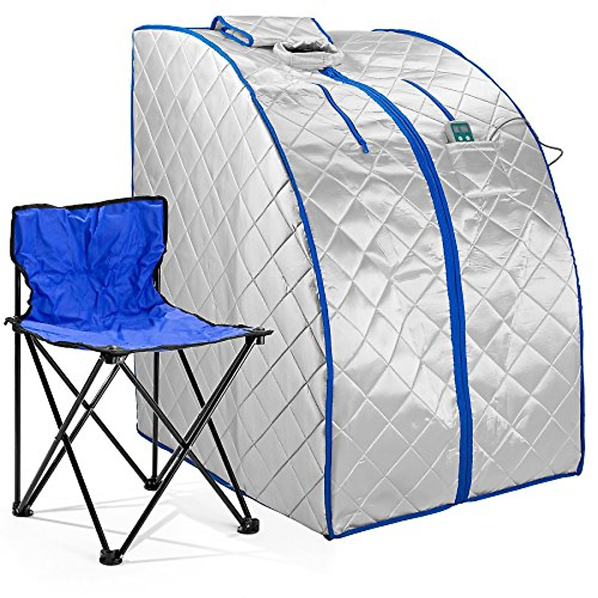 Durasage Infrared IR Far Portable Indoor Personal Spa Sauna with Heating Foot Pad and Chair, X-Large, Silver