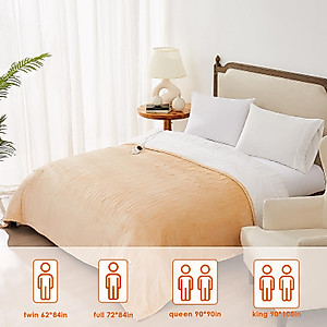Homemate Heated Electric Blanket Queen Size - 84"x90" Heating Bed Blanket Throw with 10 Heating Levels 8 Hours Auto Off Fast Heating Over-Heat Protection Ultra Soft Flannel ETL Certified, Beige