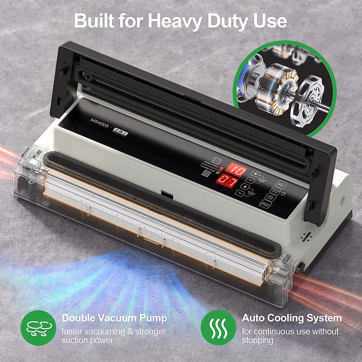 MAGIC SEAL 16'' Commercial Vacuum Sealer Machine, Meat Sealer Vacuum Packing Machine with Double Pump and Auto Cooling System, Sealing and Vacuum Time Control, Compatible with Mylar Bags