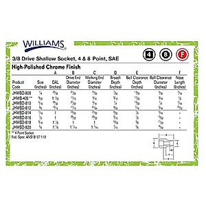 Williams JHWBD-812 SuperTorque 3/8-Inch Drive Shallow 8-Point 3/8-Inch Socket with Lobular Openings and Chrome Finish