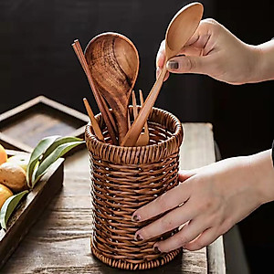 Didiseaon Silverware Utensil Holder Organizer Countertop Flatware Holder Woven Storage Basket Woven Cutlery Organizer Countertop Utensil Basket Imitation Rattan Basket Iron Chopsticks