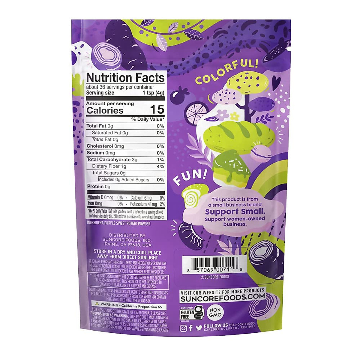 Suncore Foods Purple Sweet Potato Powder, Purple Food Coloring Powder, Gluten-Free, Non-GMO, 5oz (1 Pack)